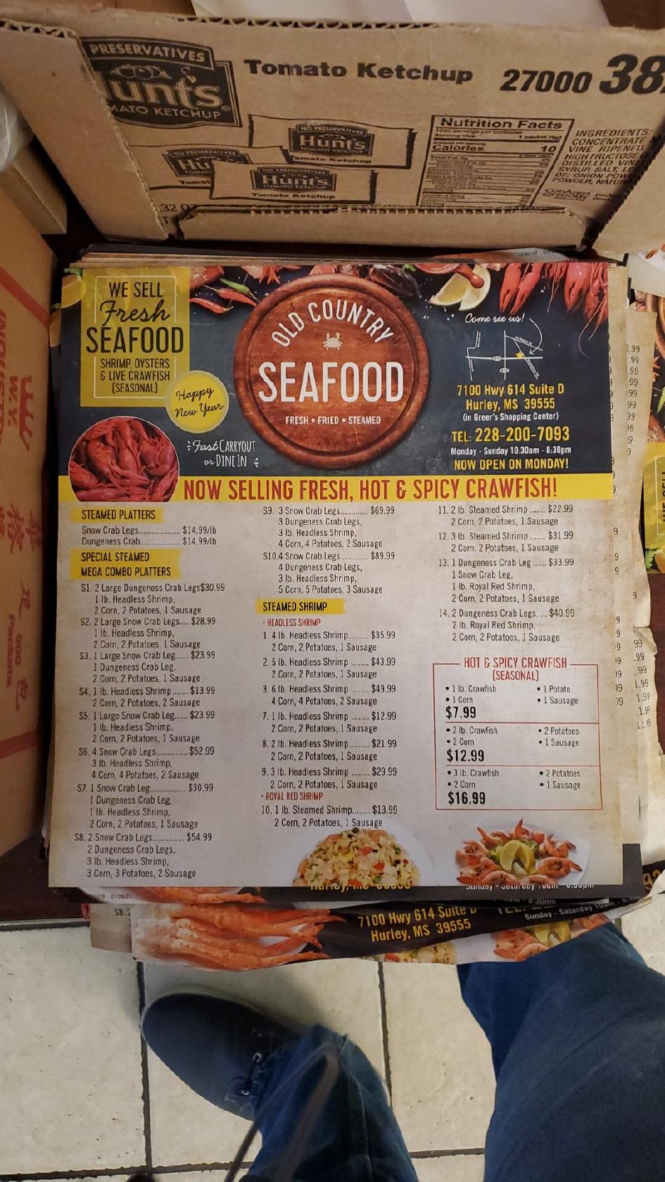 Menu at Old Country Seafood restaurant, Hurley