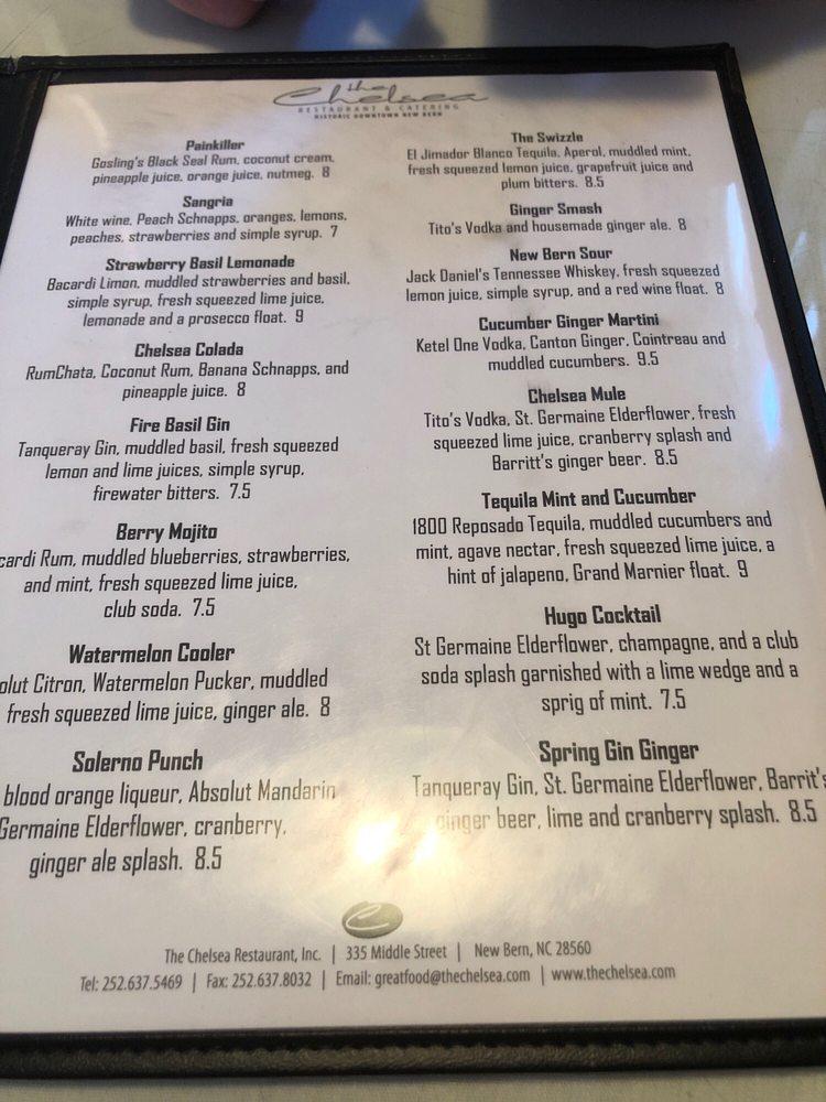 Menu at The Chelsea restaurant, New Bern