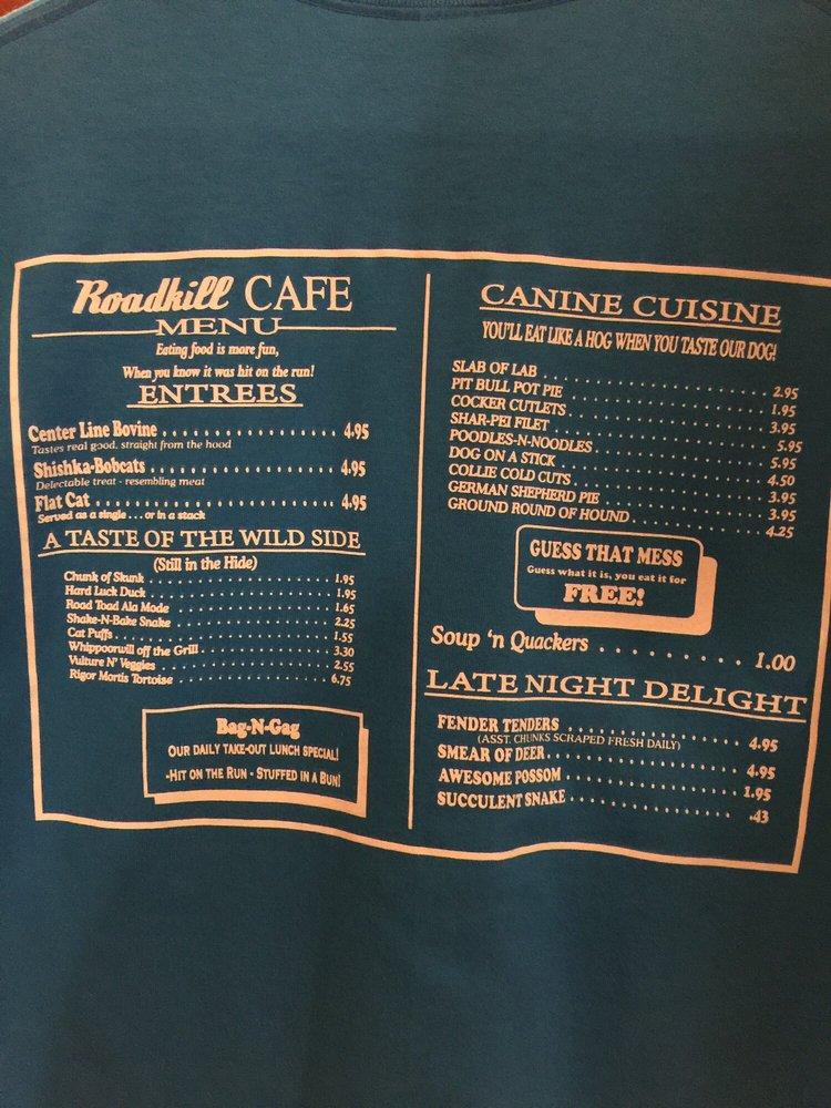 Menu at The Roadkill Cafe/O.K. Saloon, Seligman