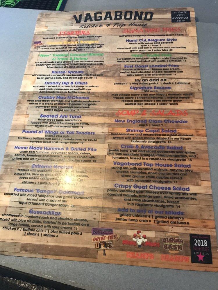Menu at Vagabond Kitchen & Tap House pub & bar, Atlantic City
