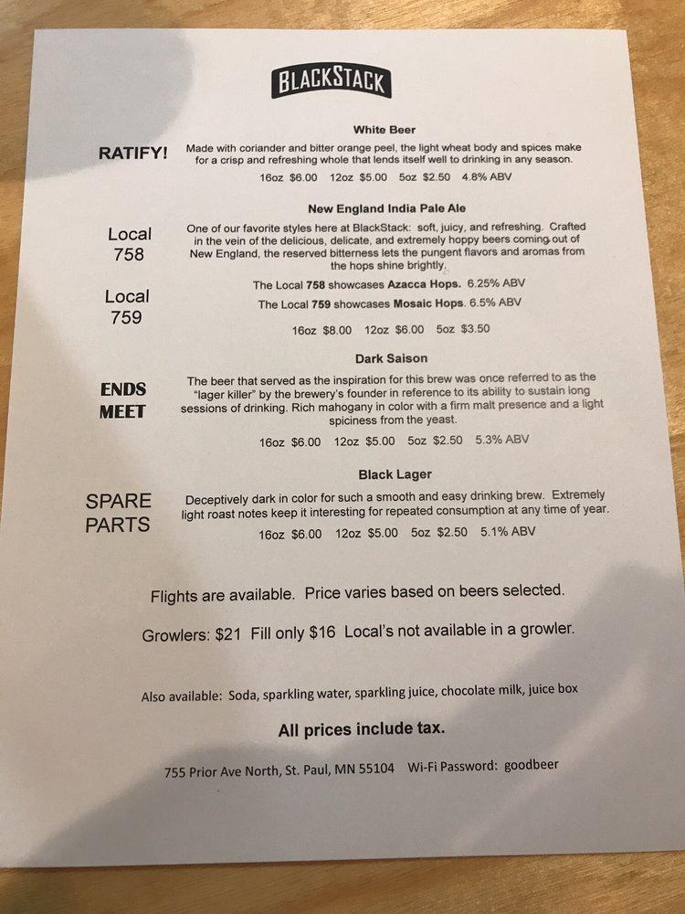 Menu at BlackStack Brewing pub & bar, Saint Paul