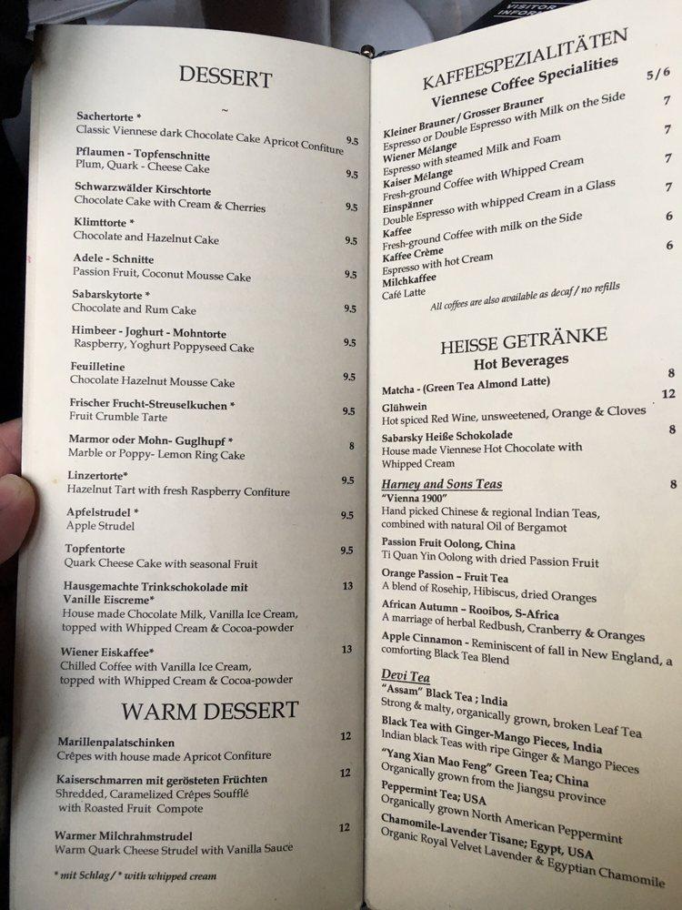 Menu at Café Sabarsky, New York City