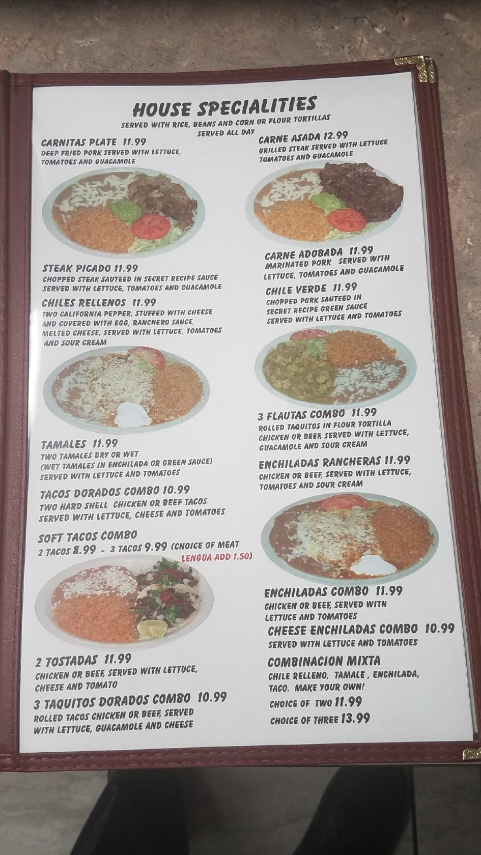 Menu at Casa Mota restaurant, Riverside