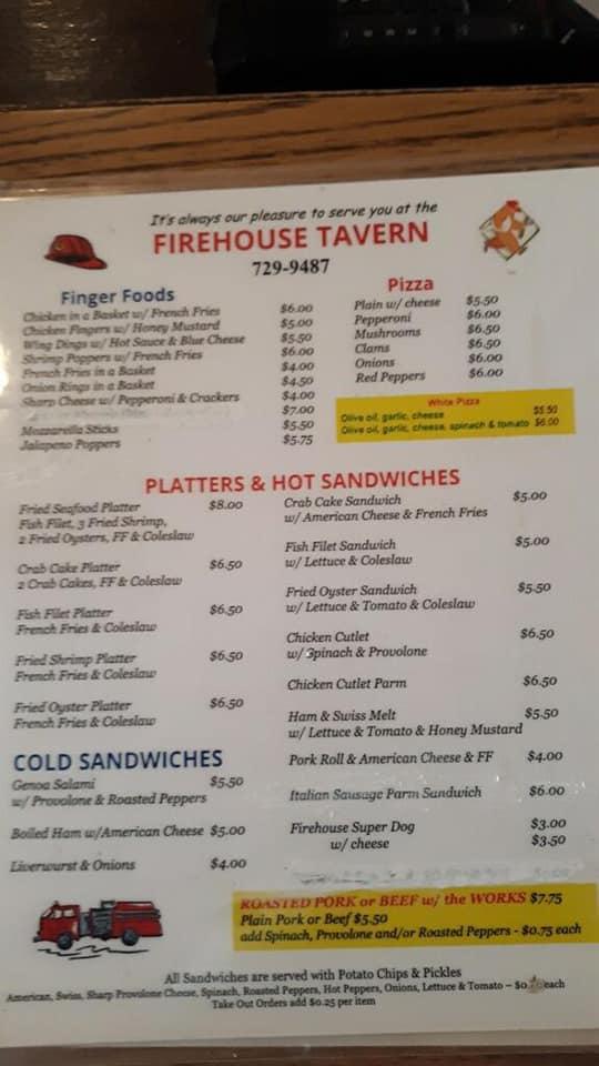 Menu at Firehouse Tavern pub & bar, Wildwood