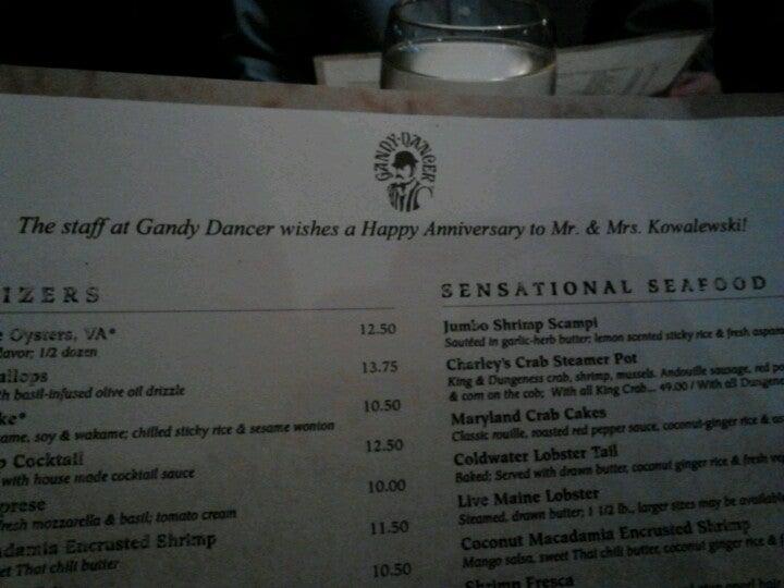 Menu at Gandy Dancer restaurant, Ann Arbor