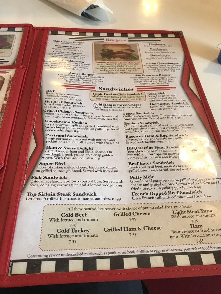 Menu at Jenny's Diner restaurant, Highland