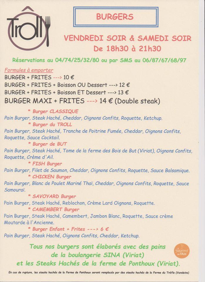 Menu au O Troll pub et bar, Viriat