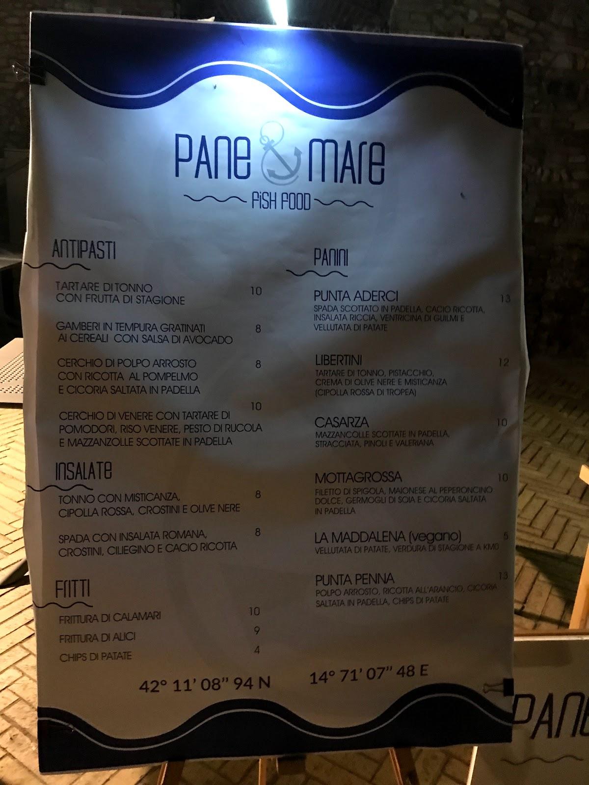 Menu da PANE & MARE ristorante, Vasto