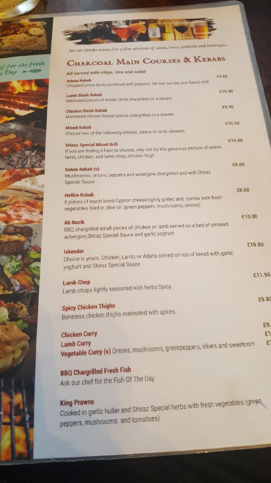 Menu at Shiraz Palace pub & bar, Liverpool