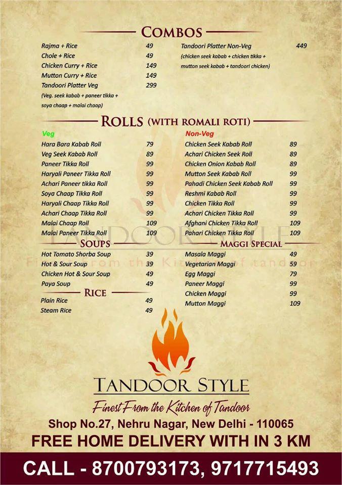 Menu at Tandoor Style, New Delhi, SHOP NO. 27