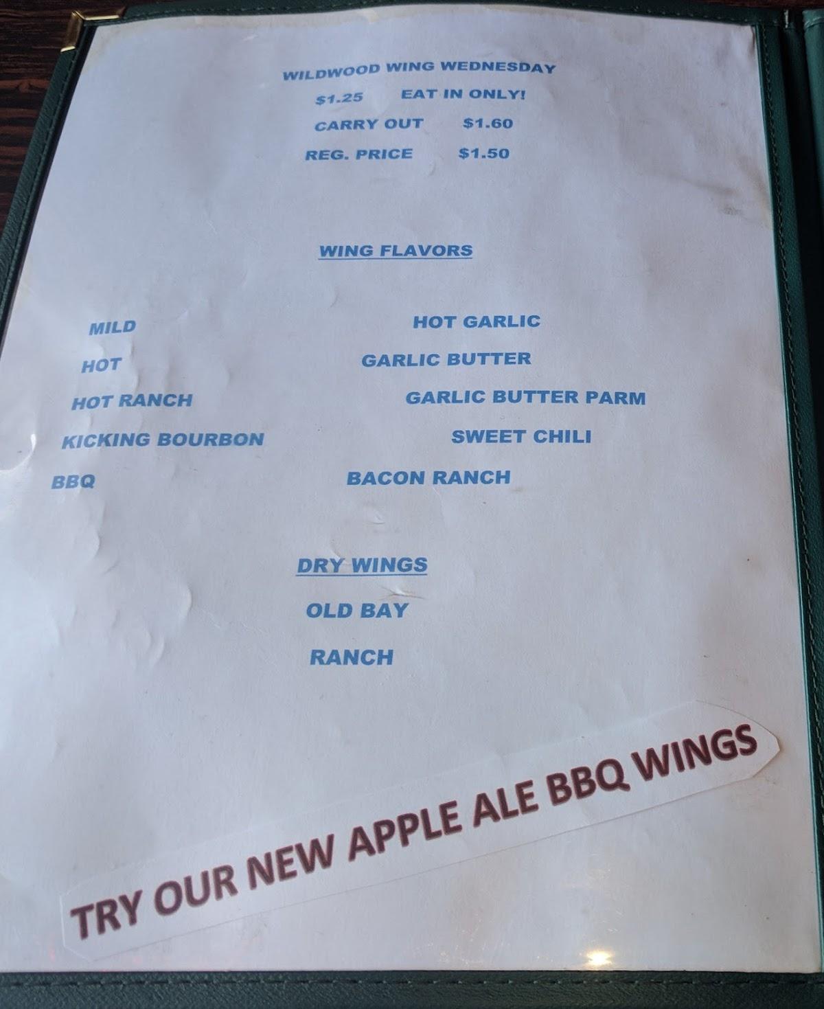 Menu at Wildwood Inn Restaurant, Breezewood