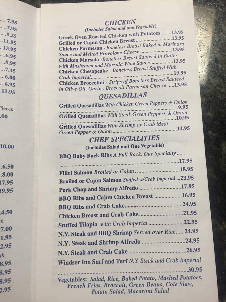Menu at Windsor Inn Crab House restaurant, Milford Mill
