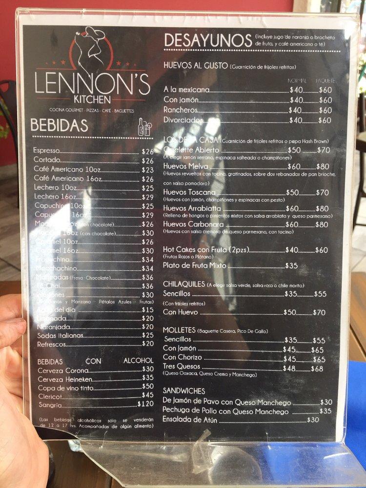 Menu at Lennon's restaurant, Ciudad López Mateos