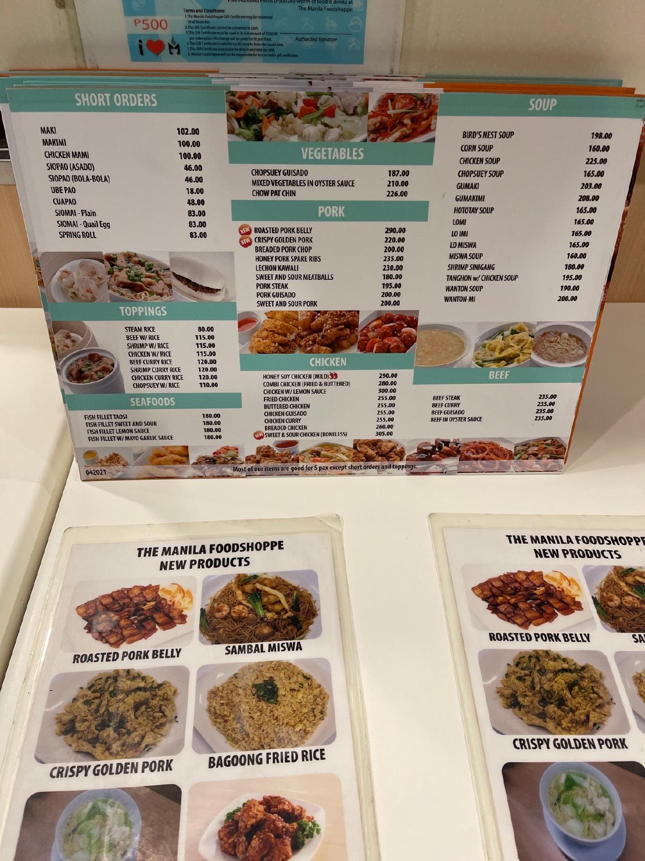 Carta del restaurante Manila Foodshoppe, Cebú, Siomai Queen City