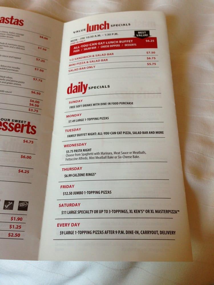 Menu at Mazzio's Pizza pizzeria, Warrensburg
