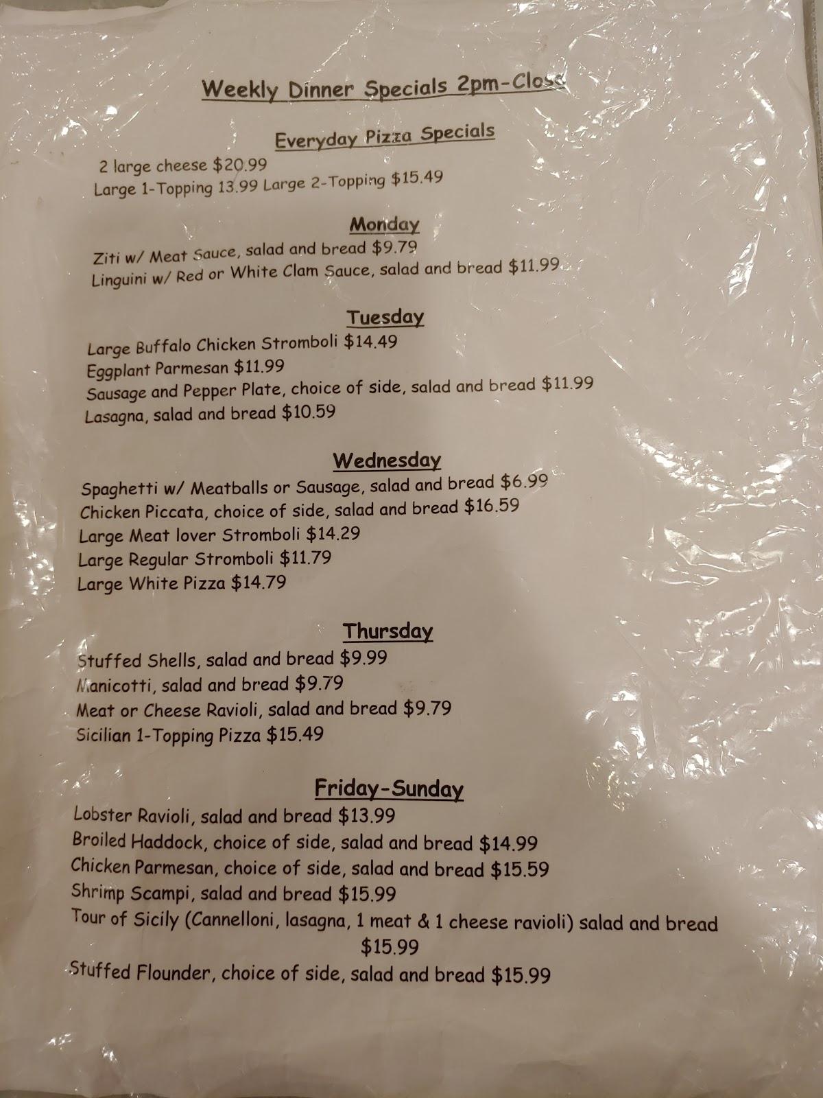 Menu at Original Italian Pizza pizzeria, Sunbury, 339 Market St