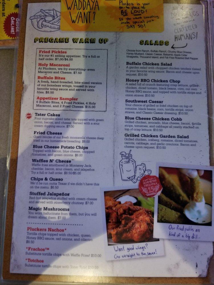 Menu at Pluckers Wing Bar, Cypress, Northwest Fwy