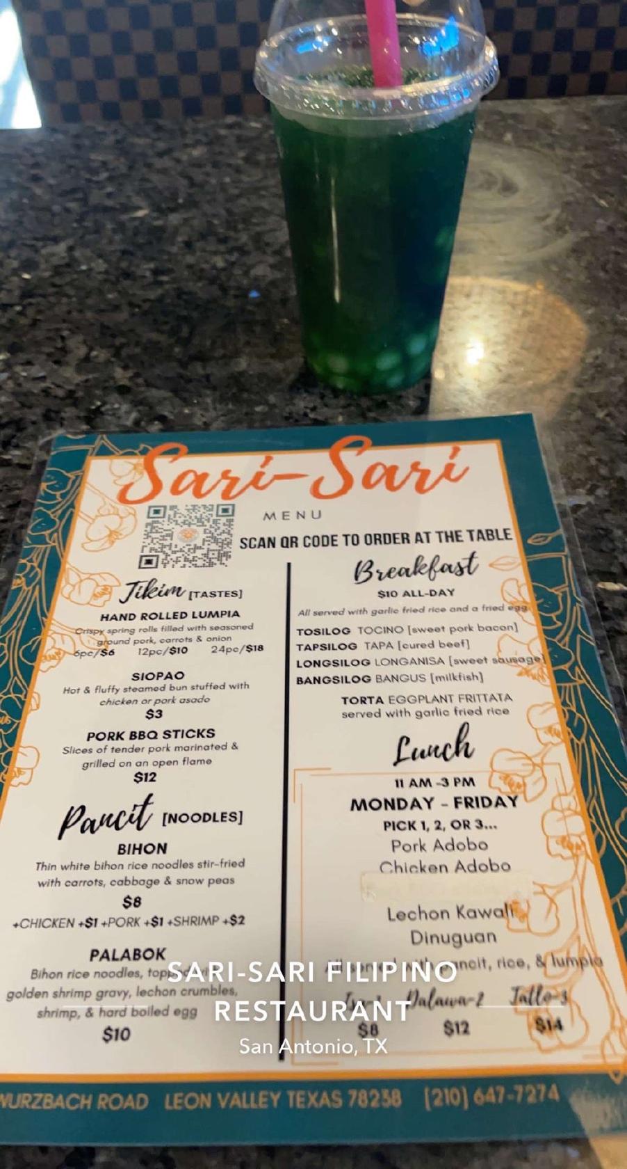 Menu at Sari-Sari Filipino Restaurant, Market, & Bakery, San Antonio
