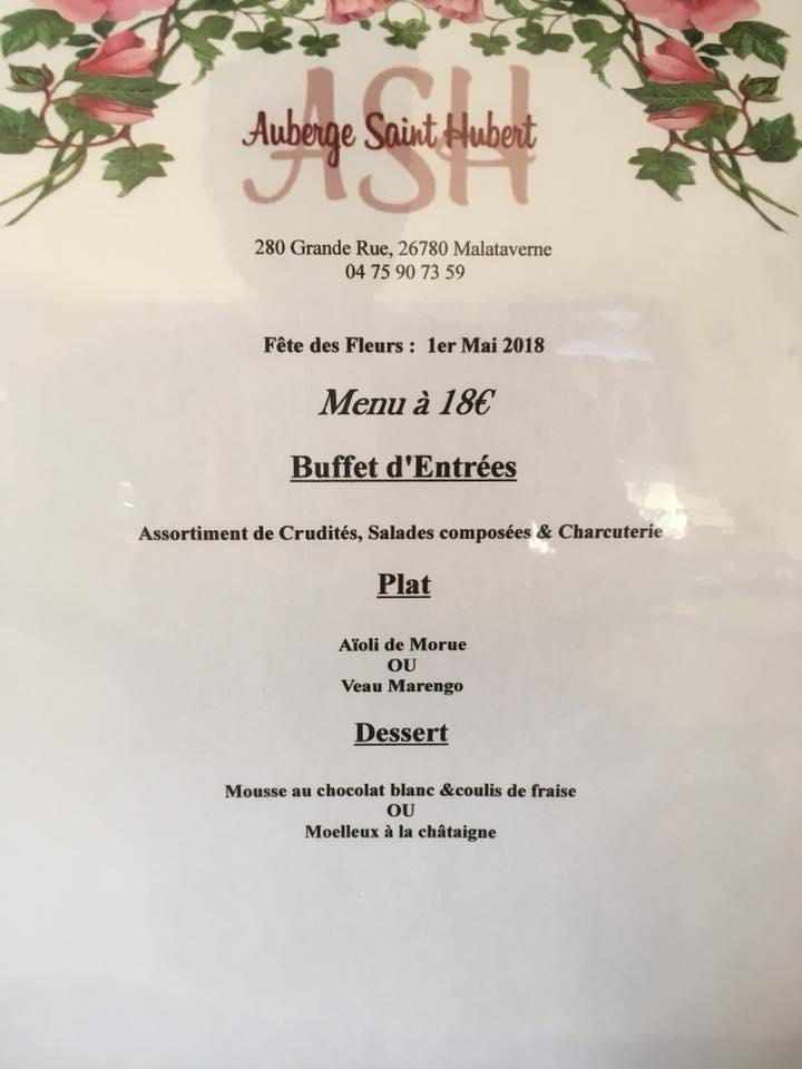 Menu at Auberge Saint Hubert restaurant, Malataverne