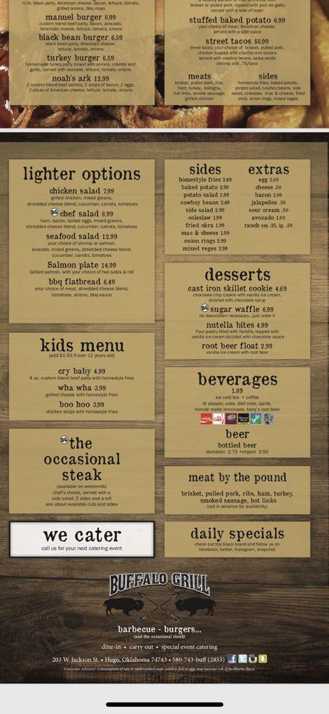 Menu at Buffalo Grill BBQ, Hugo