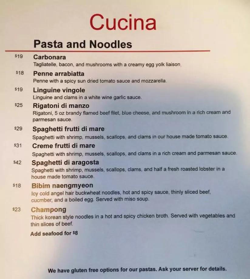 Menu at Cucina restaurant, Rocky Mountain House