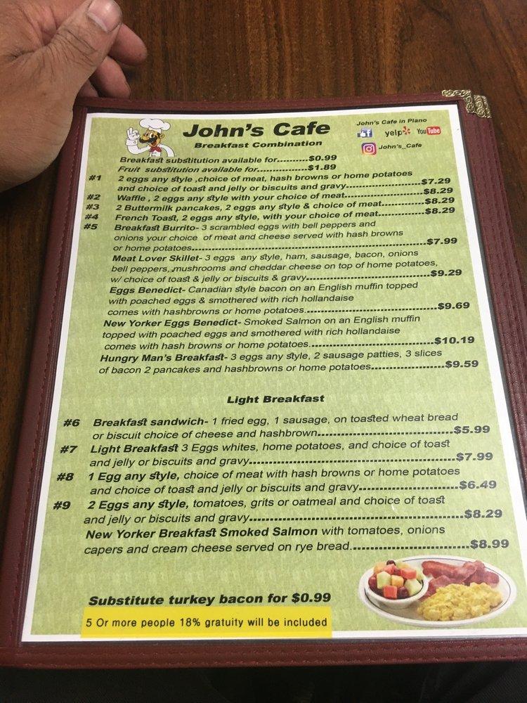 Menu at John's Cafe, Plano, 901 E Plano Pkwy suite 105