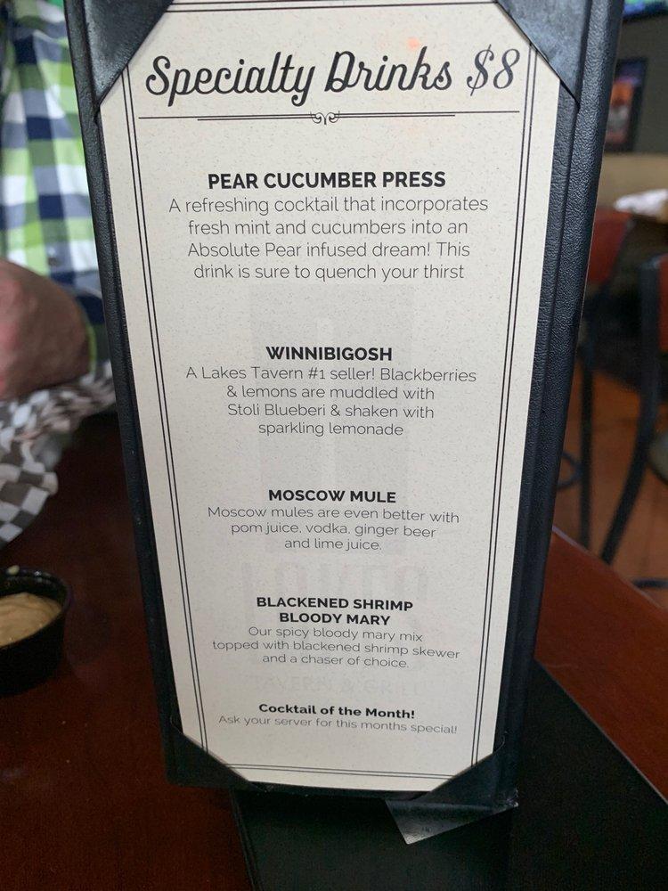 Menu at Lakes Tavern & Grill pub & bar, Woodbury