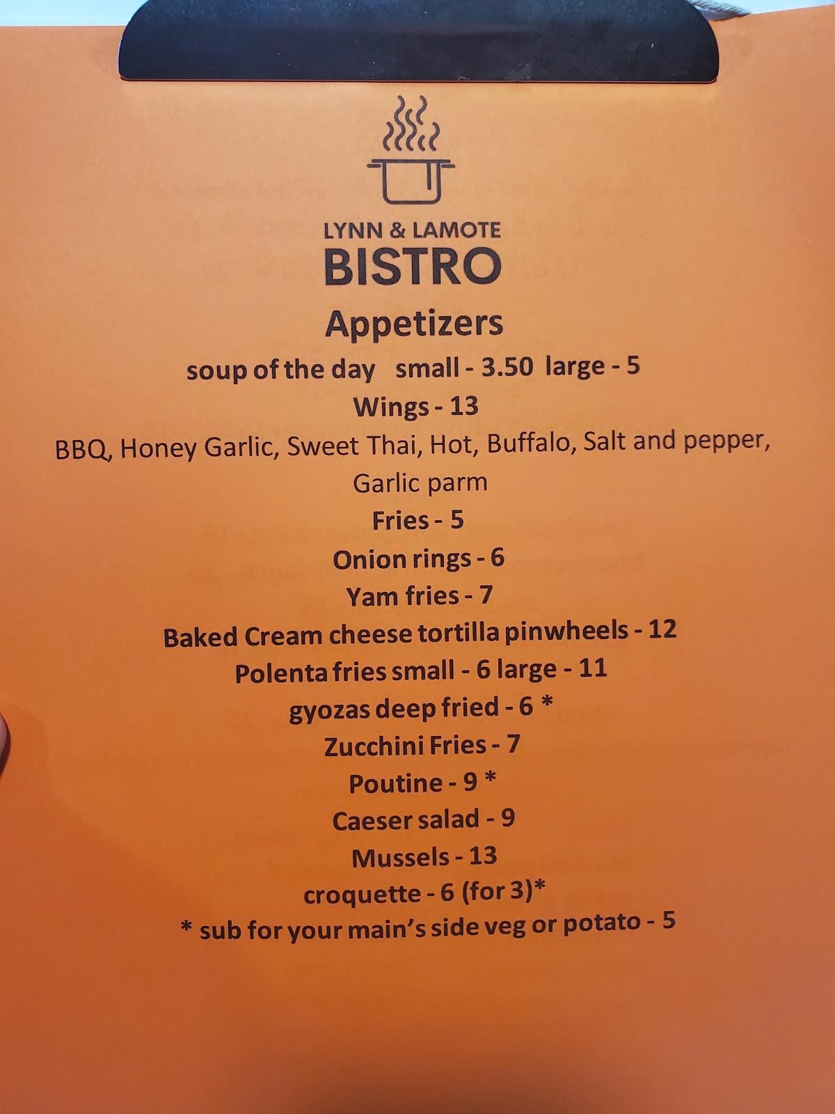 Menu at Lynn & Lamote Bistro restaurant, Port Alberni