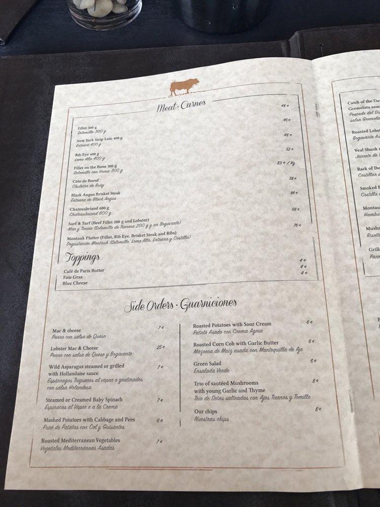 Menu at Montauk Steakhouse Ibiza, Ibiza