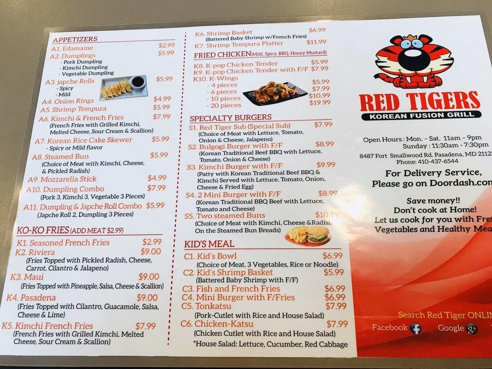 Menu at Red Tigers Asian BBQ, Pasadena