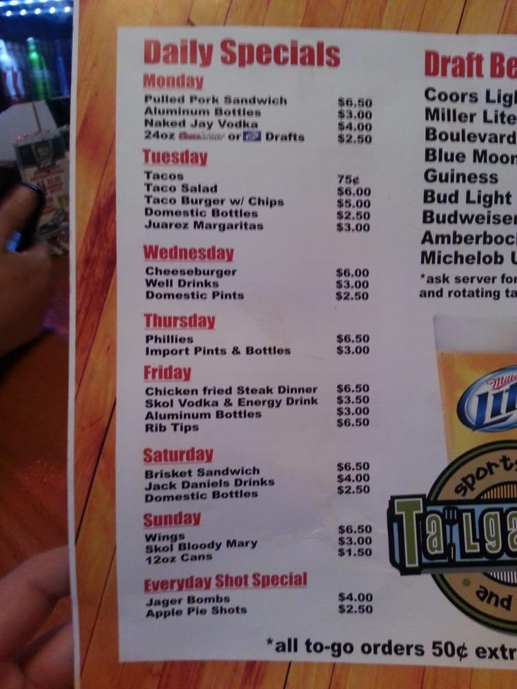 Menu at Tailgators Sports Pub & Grub, Topeka