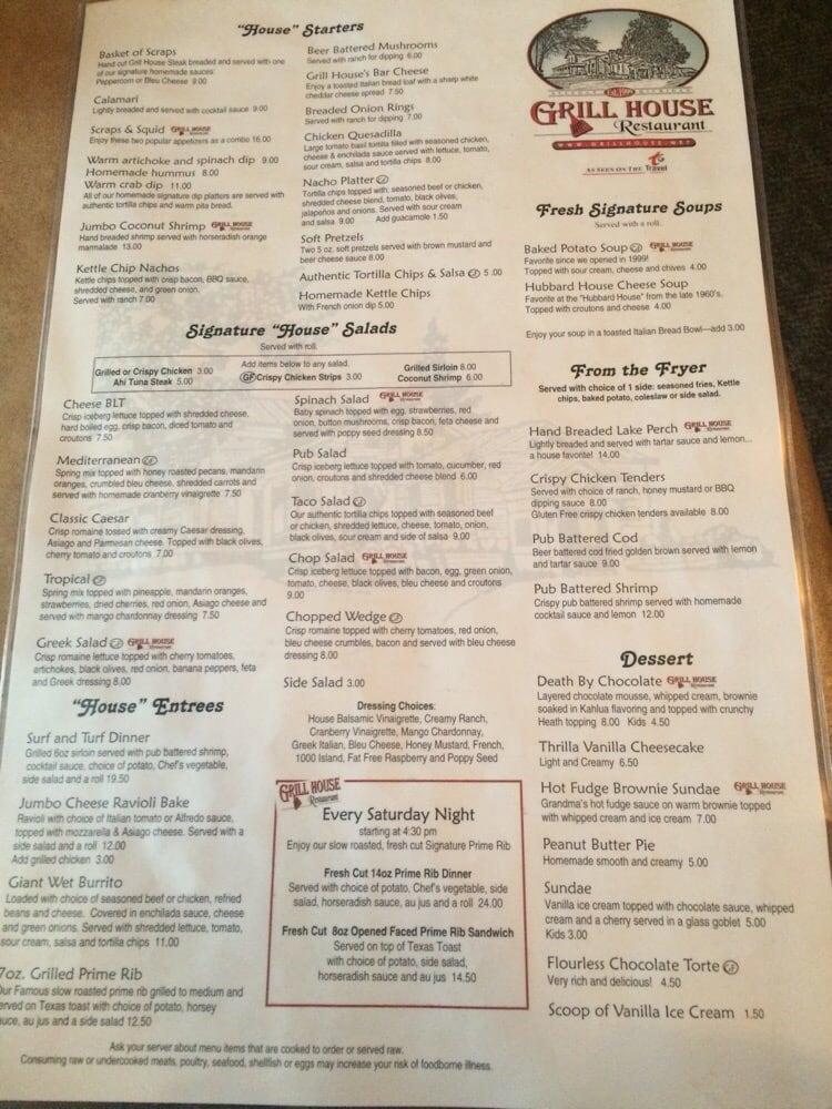 Menu at The Grill House steakhouse, Allegan, 32nd St