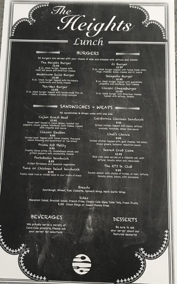 Menu at The Heights Restaurant, Sodus Point