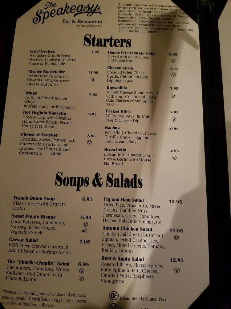 Menu at The Speakeasy Bar & Restaurant, Luray