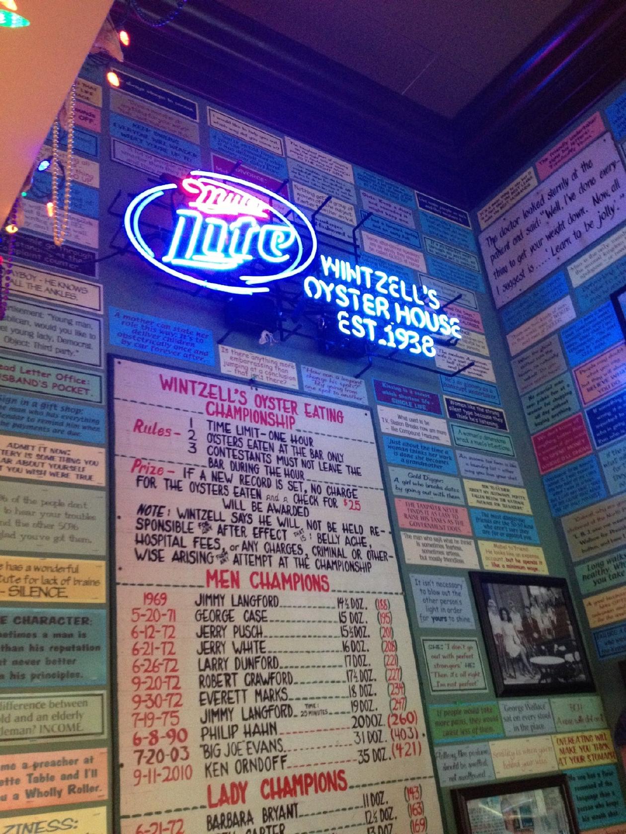 Menu at Wintzell's Oyster House restaurant, Montgomery, 105 Commerce St