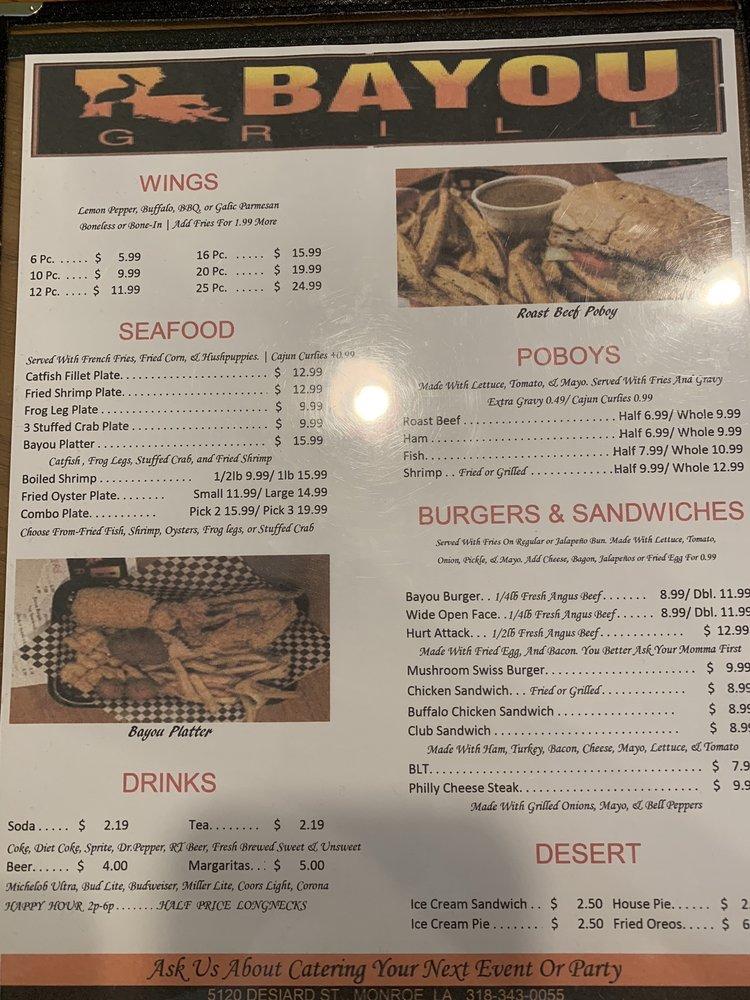 Menu at Bayou Grill fast food, Monroe