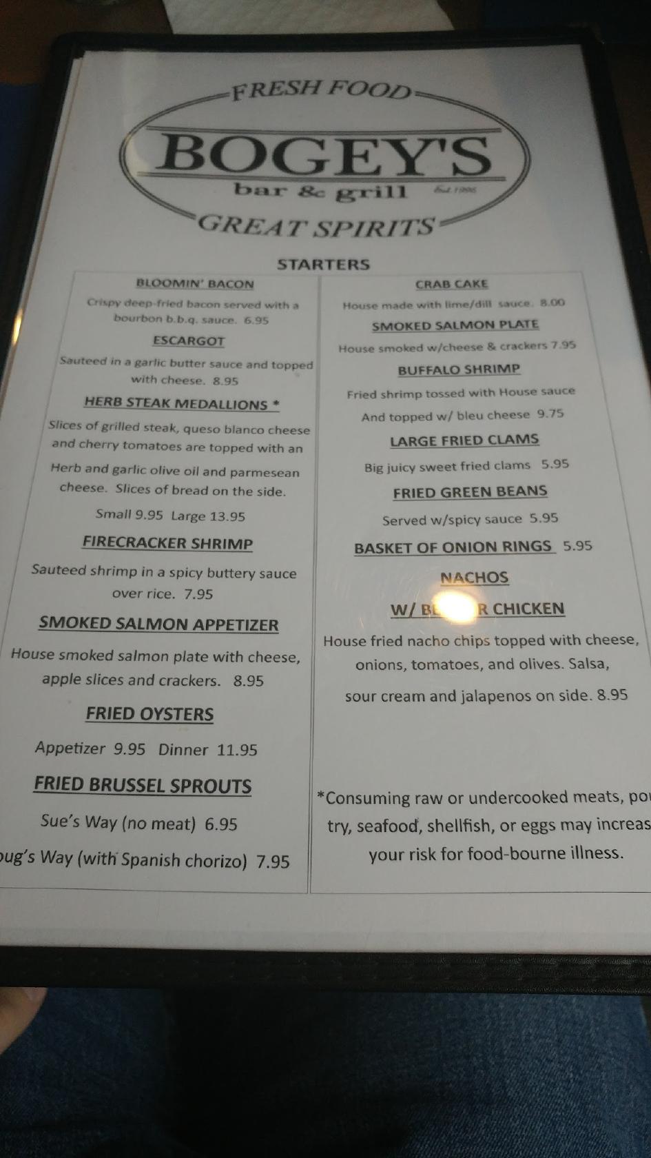 Menu at Bogey's Bar & Grill, Fort Gratiot Township