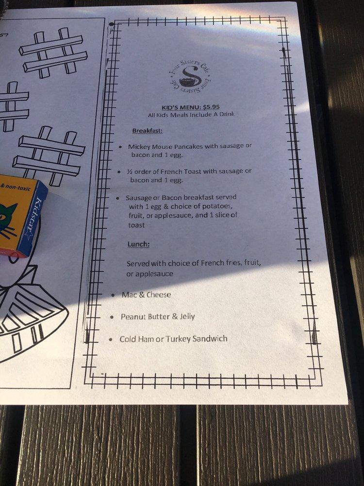 Menu at Four Sisters Cafe, Roseville