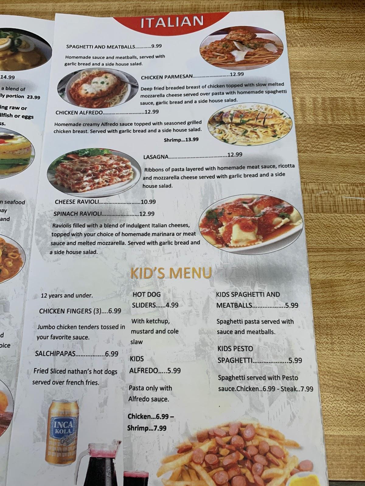 Menu at Gabriella’s restaurant, Dunn