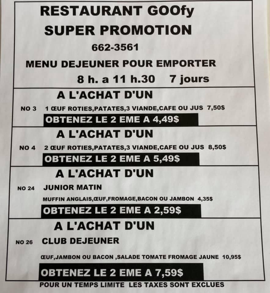 Menu au Restaurant Goofy, Alma
