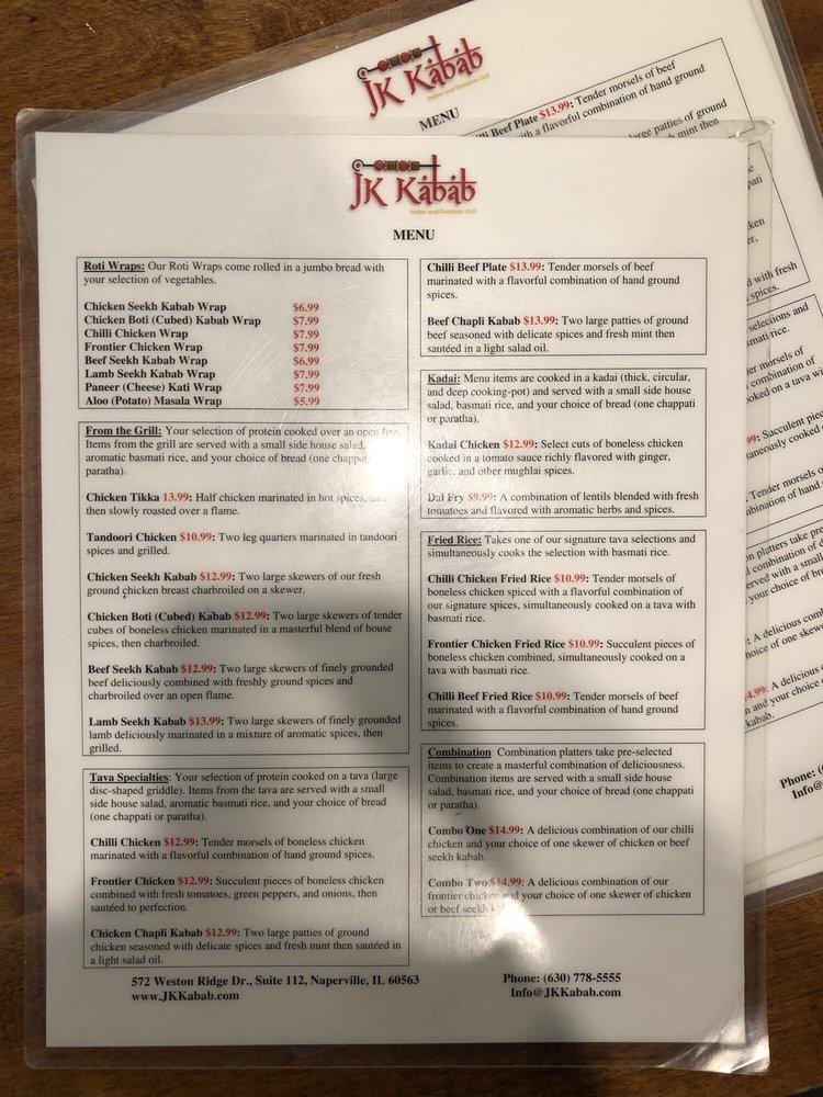 Menu at JK Kabab restaurant, Naperville
