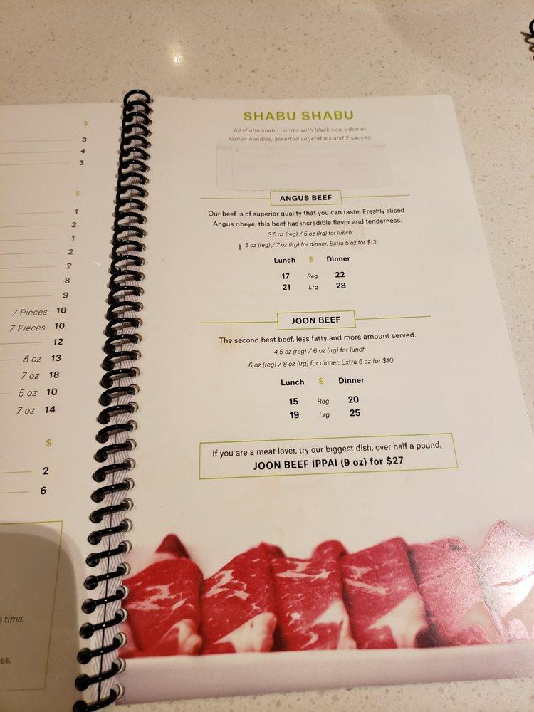 Menu at Joon Shabu Shabu restaurant, Glendale