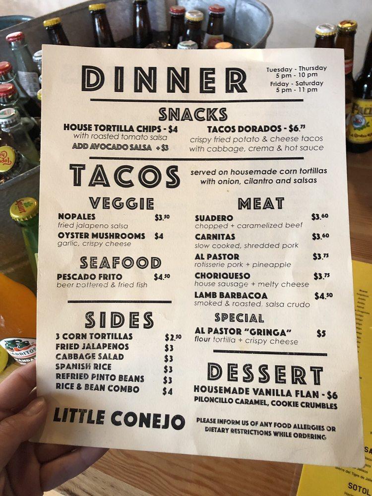 Menu at Little Conejo pub & bar, Vancouver