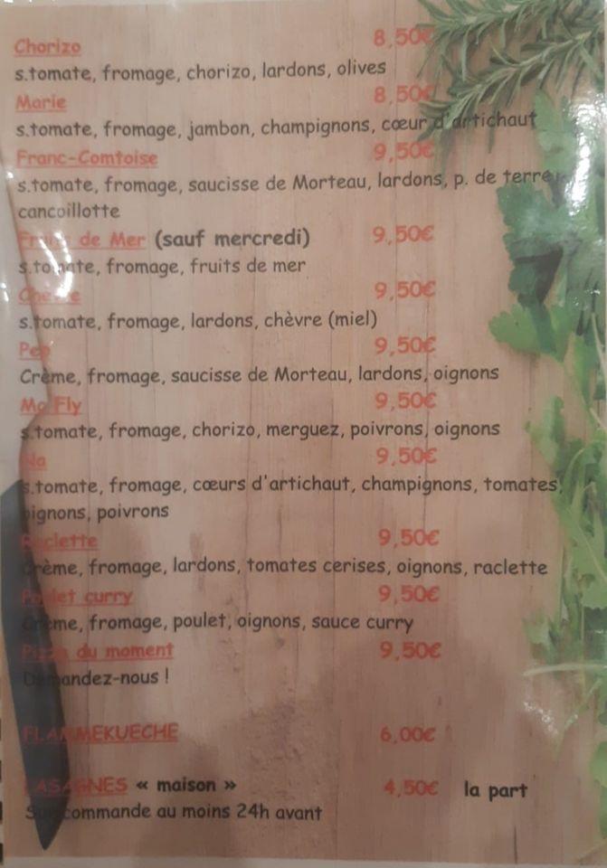 Menu at pizza Pep & Na restaurant, Vieilley