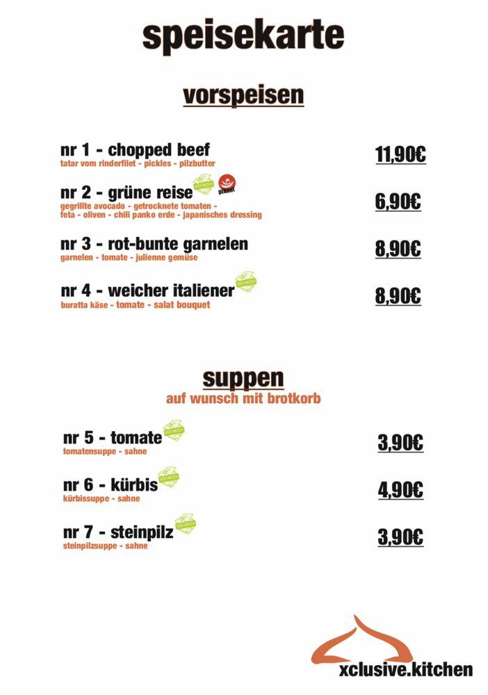 Speisekarte von xclusive kitchen restaurant, Unna
