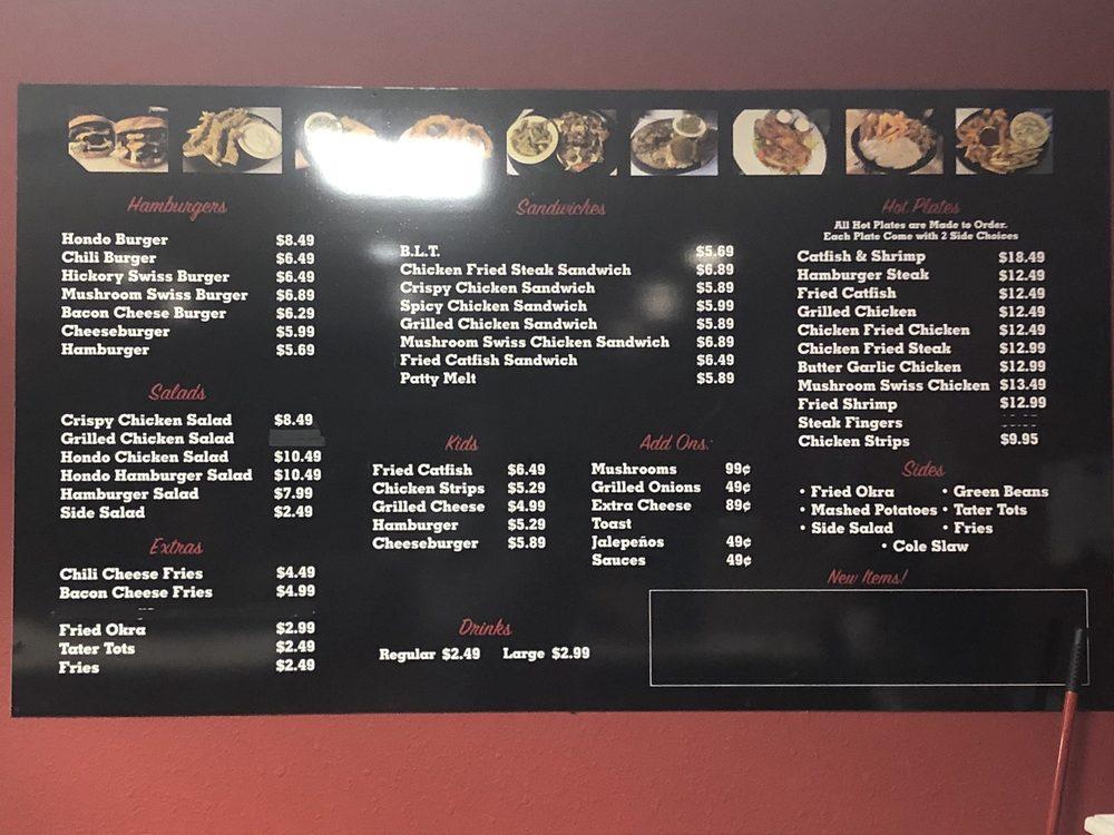 Menu at Hondo & Shorty's restaurant, Bullard