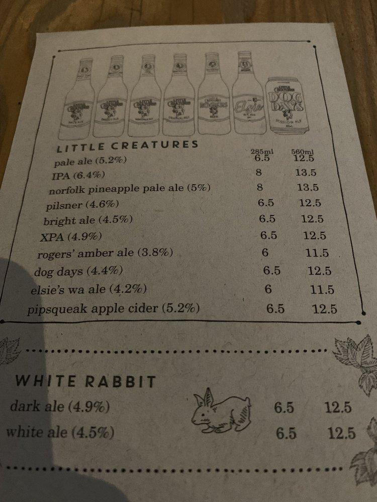 Menu at Little Creatures Brewery, Fremantle pub & bar, Fremantle, 40 ...