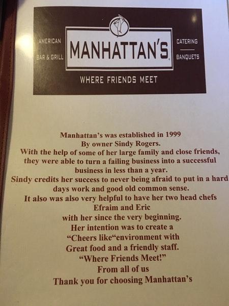 Menu at Manhattan's American Bar & Grill, Carol Stream