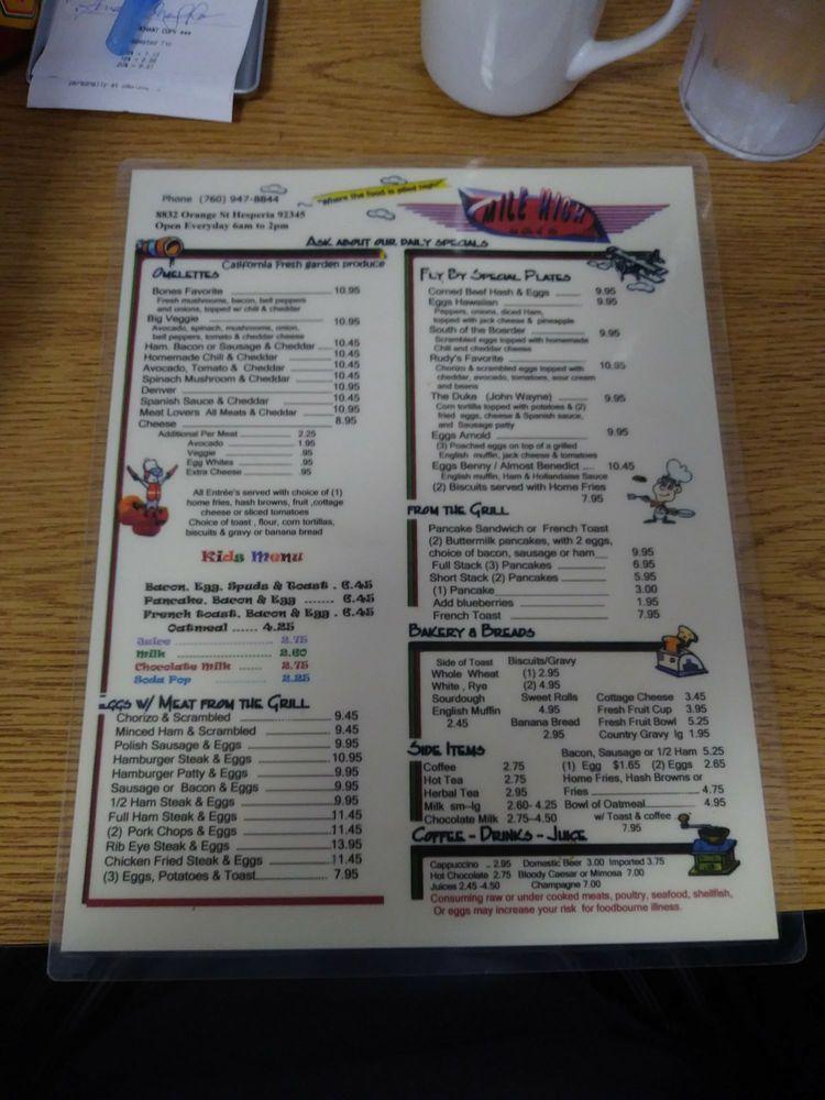 Menu at Mile High Cafe, Hesperia, Orange St