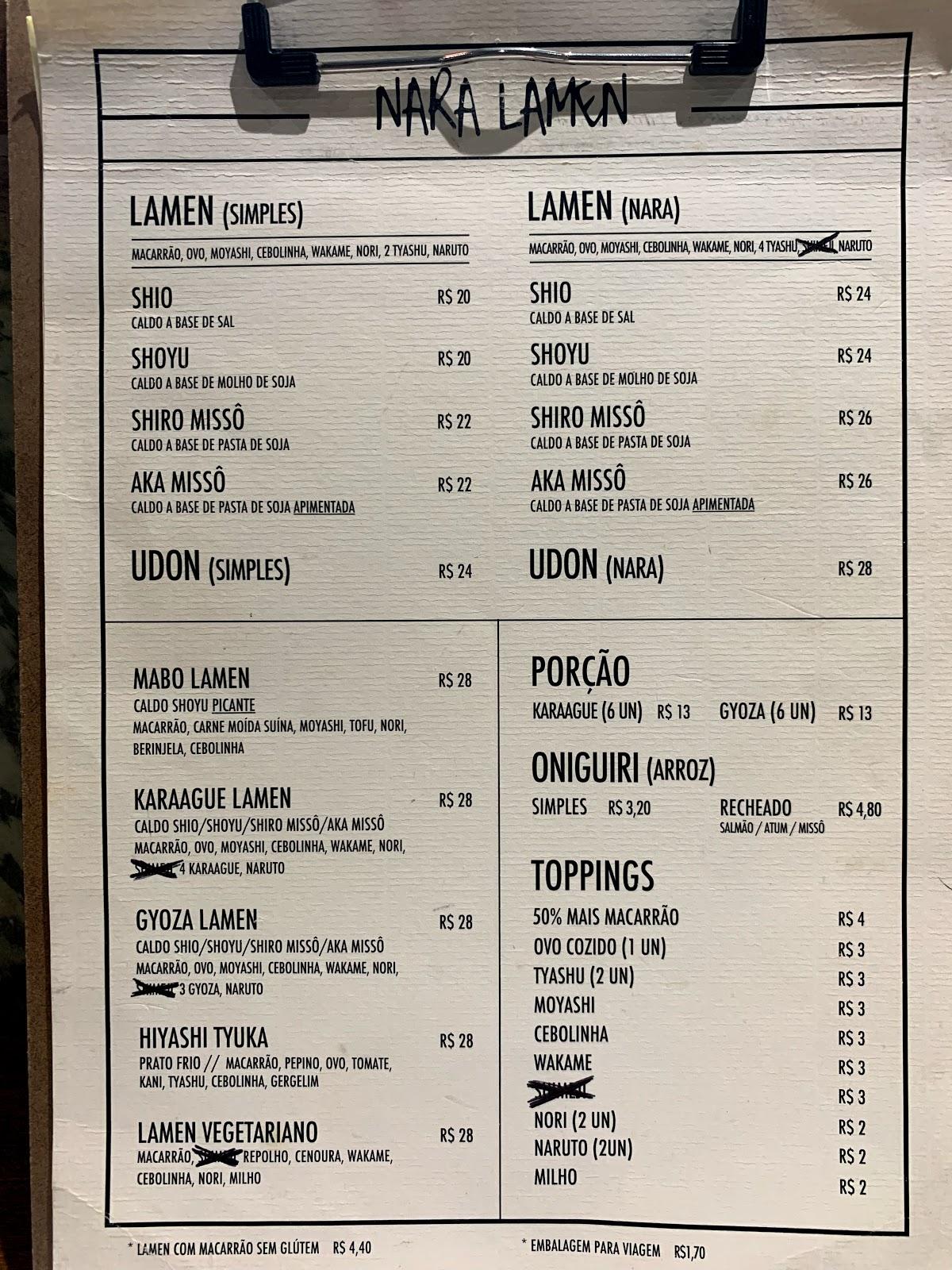 Menu em Nara Lamen restaurante, São Paulo
